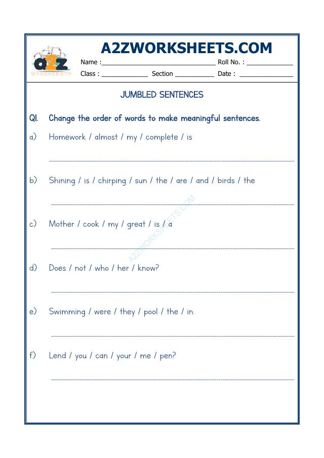 A2Zworksheets:Worksheet of Jumbled Words-04-Grammar-English