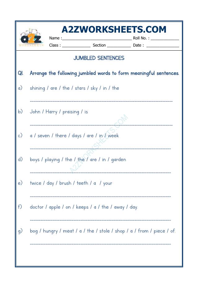 A2Zworksheets:Worksheet of Jumbled Words-02-Grammar-English