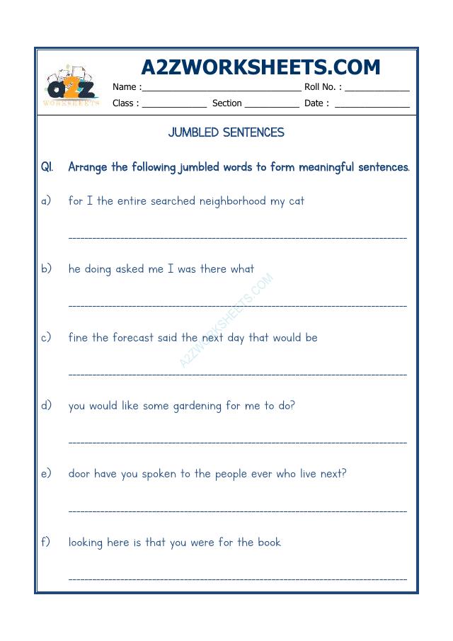 A2Zworksheets:Worksheet of Jumbled Words-03-Grammar-English