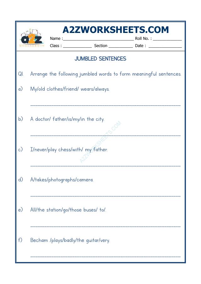 A2Zworksheets:Worksheet of Jumbled Words-05-Grammar-English