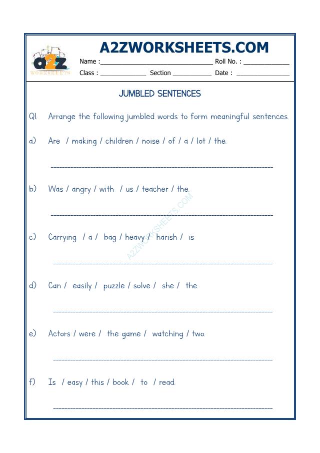 A2Zworksheets:Worksheet of Jumbled Words-06-Grammar-English