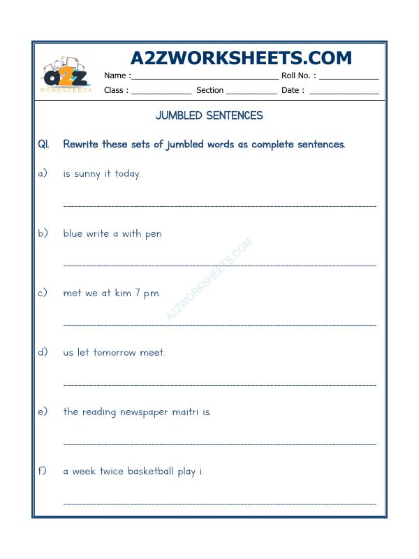 A2Zworksheets:Worksheet of Jumbled Words-07-Grammar-English