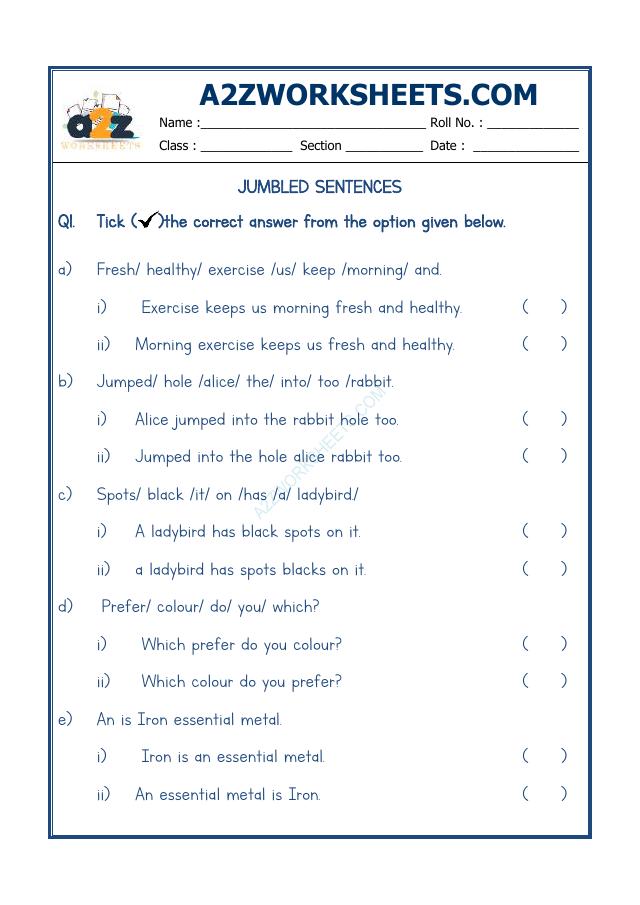A2Zworksheets:Worksheet of Jumbled Words-09-Grammar-English