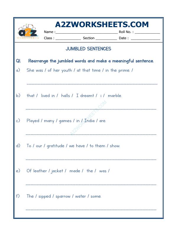A2Zworksheets:Worksheet of Jumbled Words-03-Grammar-English