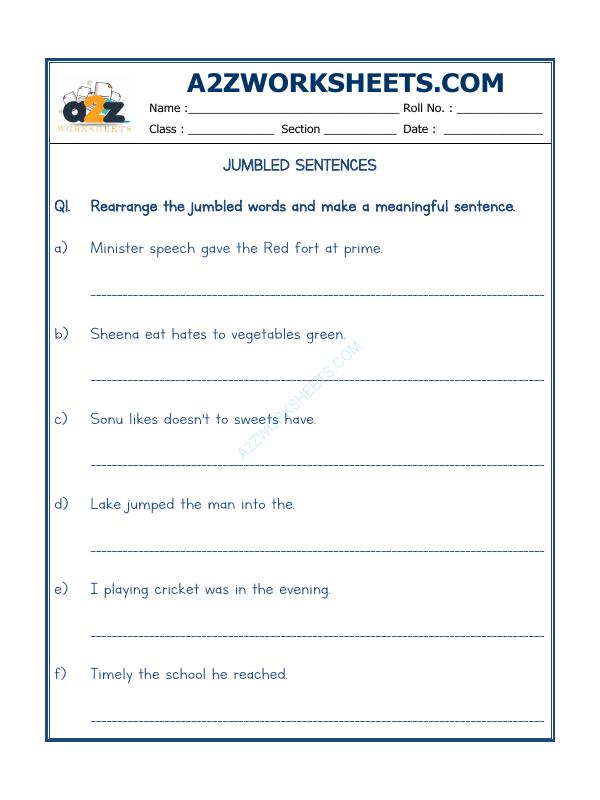 A2Zworksheets:Worksheet of Jumbled Words-06-Grammar-English