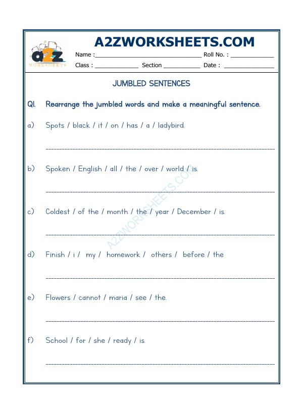 A2Zworksheets:Worksheet of Jumbled Words-10-Grammar-English