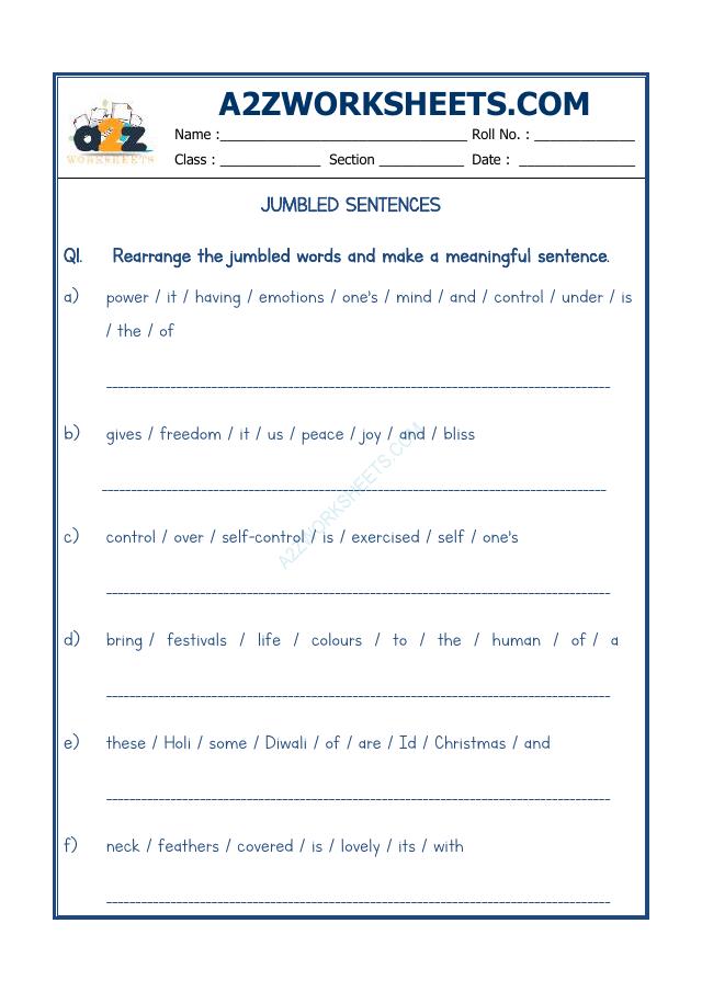 A2Zworksheets:Worksheet of Jumbled Words-04-Grammar-English
