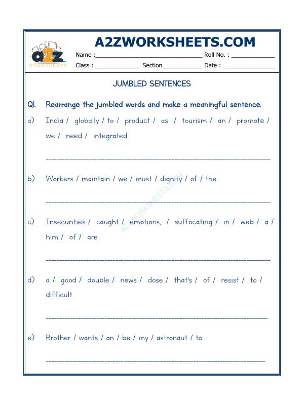 A2Zworksheets:Worksheet of Jumbled Words-10-Grammar-English