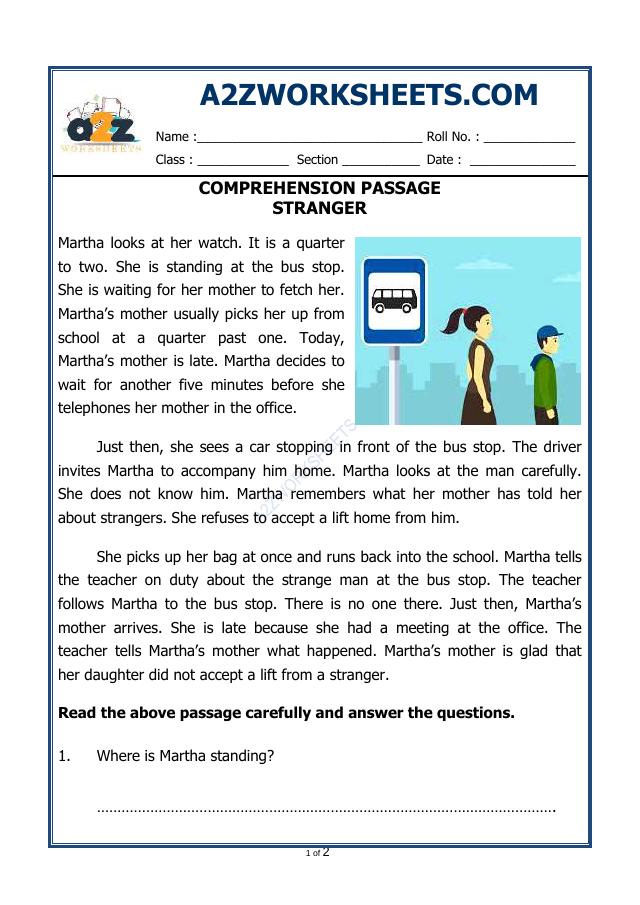A2Zworksheets:Worksheet of Comprehension Passage-34-Reading-English