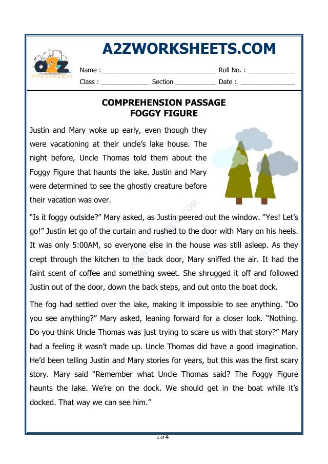 A2Zworksheets:Worksheet of Comprehension Passage-40-Reading-English