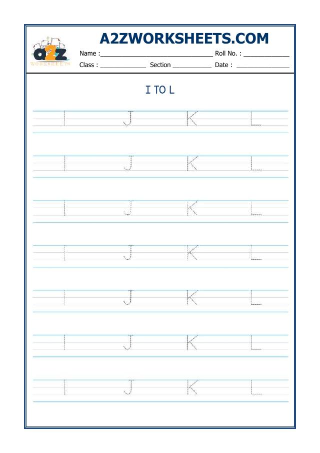 A2Zworksheets:Worksheet of English Alphabet I to L-Writing-English