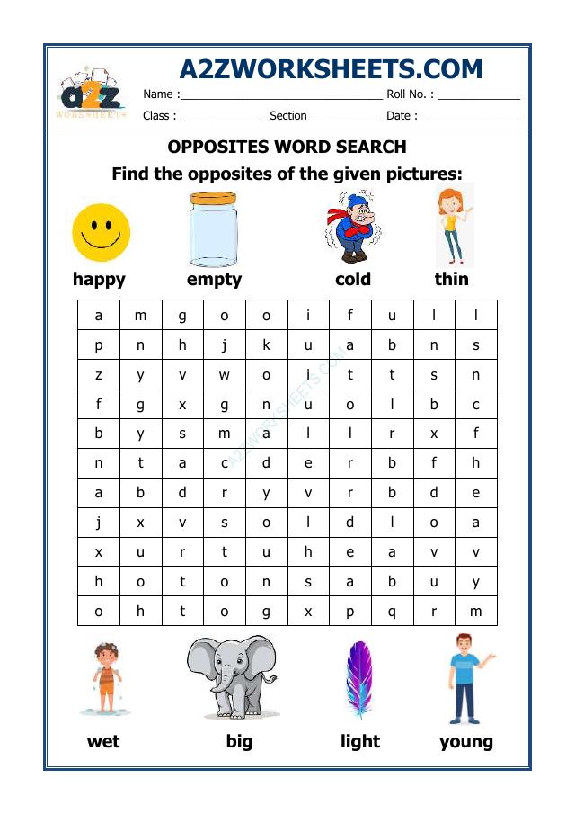 A2Zworksheets:Worksheet of Opposite Word-11-Grammar-English