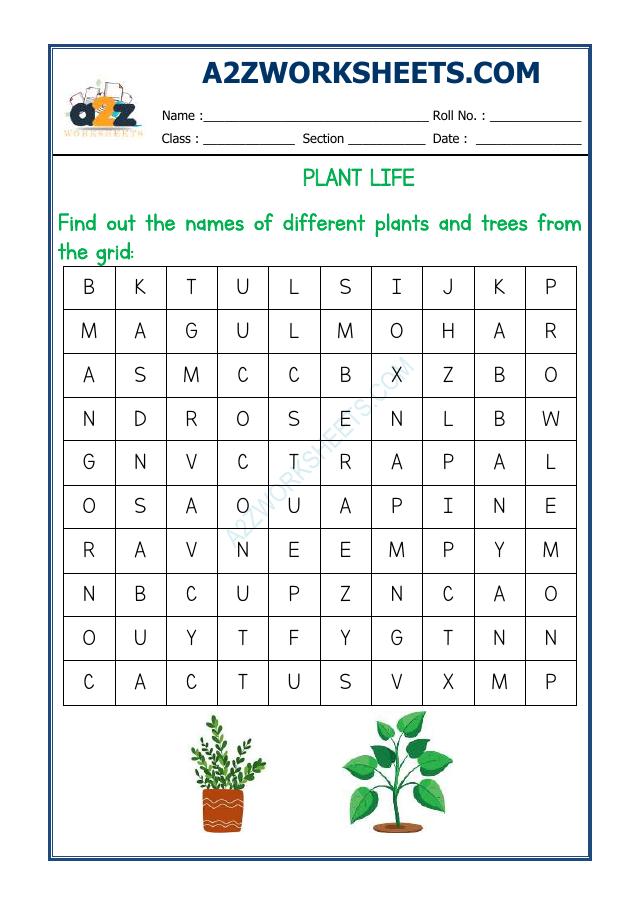 A2Zworksheets:Worksheet of Class-I-Plants Life-07-Plants and Living ...