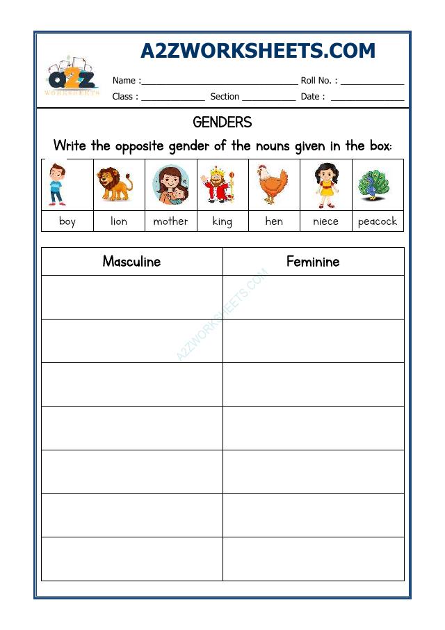 A2Zworksheets:Worksheet of Genders-02-Grammar-English