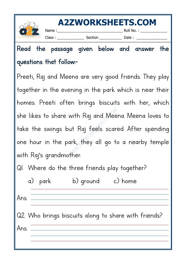 A2Zworksheets:Worksheet of English Reading Comprehension-03-Reading-English