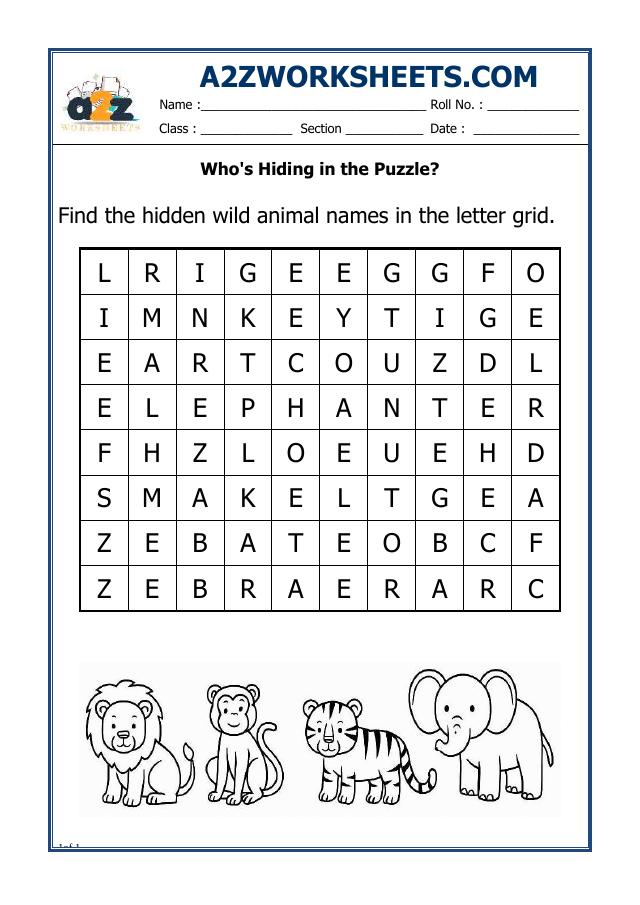 A2Zworksheets:Worksheet of Word Maze Puzzle Wild Animals-Animals-Science