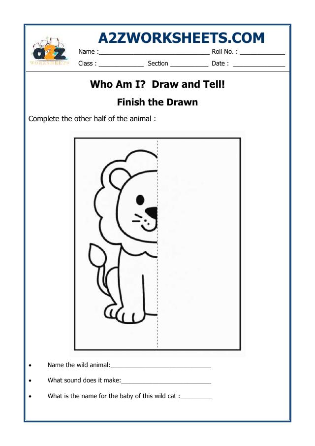 A2Zworksheets:Worksheet of Finish The Drawn-Wild Animal-Animals-Science