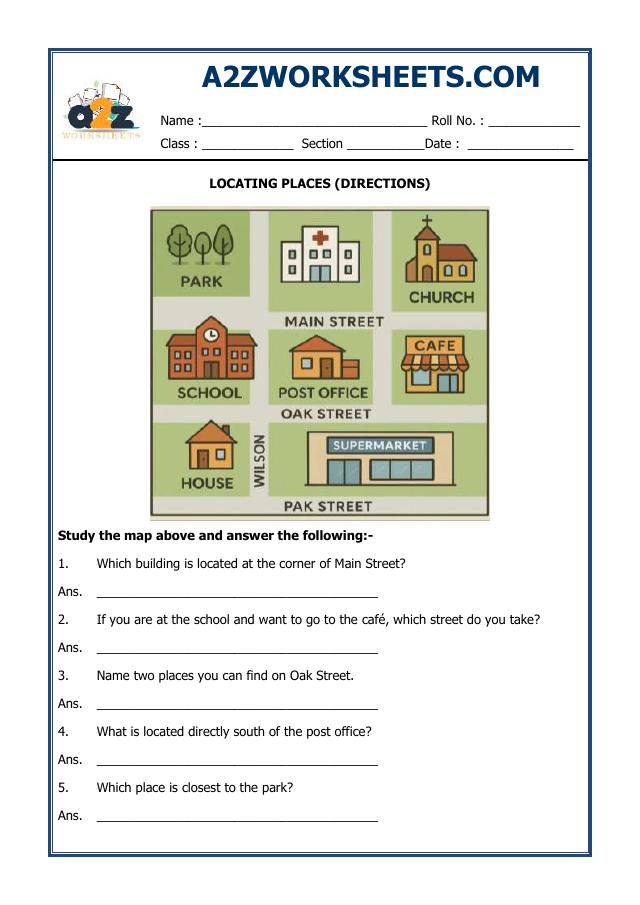 A2Zworksheets:Worksheet of Directions- Locating Places-Maps and ...