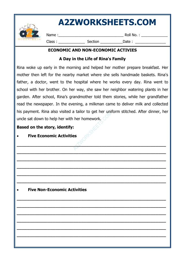 A2Zworksheets:Worksheet of Economic And Non-Economic Activities ...