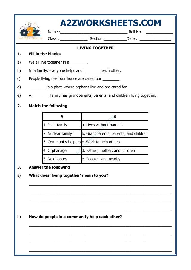 A2Zworksheets:Worksheet of Living Together-Humans-Science
