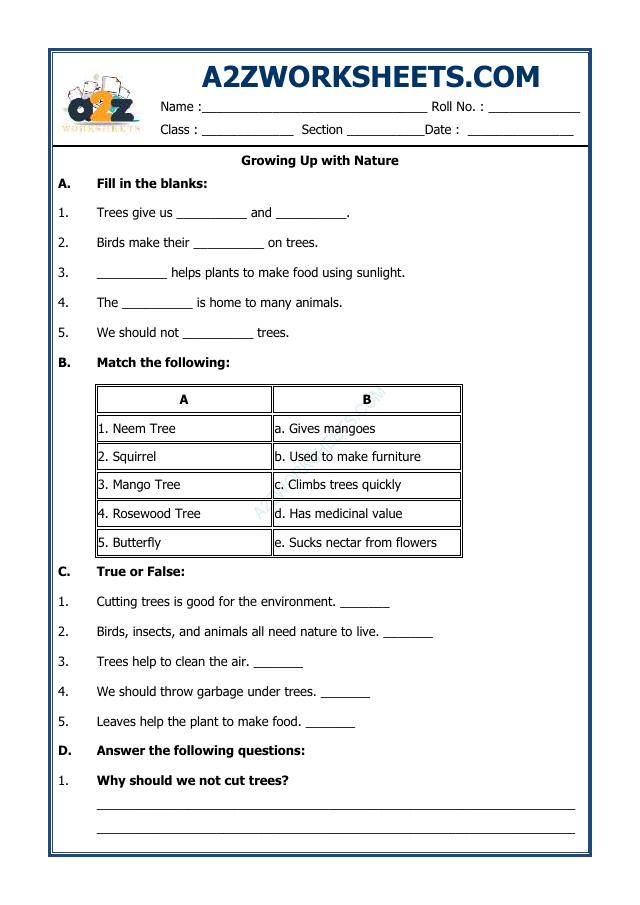 A2Zworksheets:Worksheet of Growing Up with Nature-Plants and Living ...