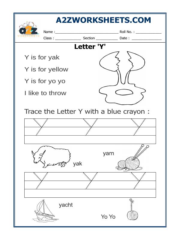 A2Zworksheets:Worksheet of Trace The Letter Y-Writing-English