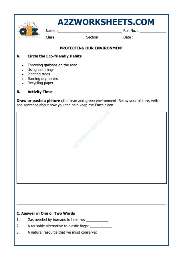 A2Zworksheets:Worksheet of Protecting Our Environment-Environment And ...