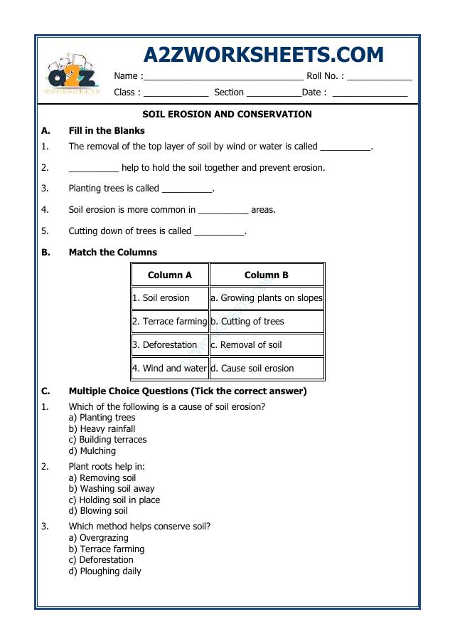 Soil Erosion And Conservation Class 5 Worksheets