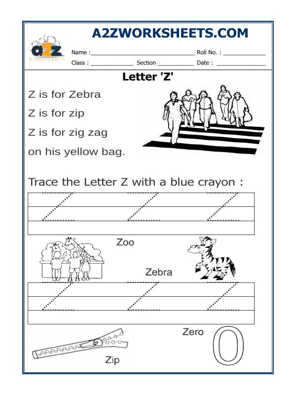 A2Zworksheets:Worksheet of Trace The Letter Z-Writing-English