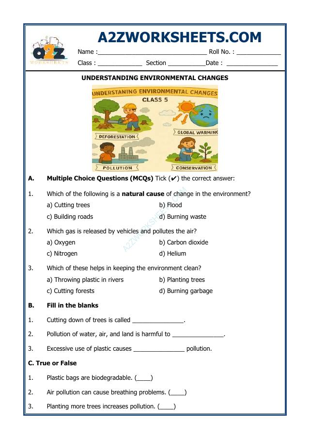 A2Zworksheets:Worksheet of Understanding Environmental Changes ...