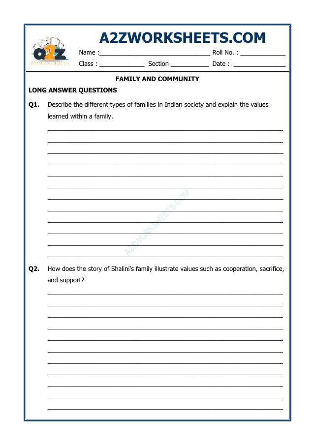 A2Zworksheets:Worksheet of Family and Community (Subjective)-Humans-Science