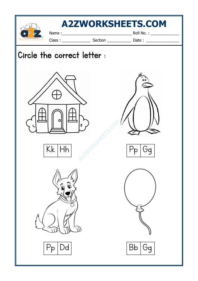 A2Zworksheets:Worksheet of Circle the Correct Letter-01-Alphabets-English