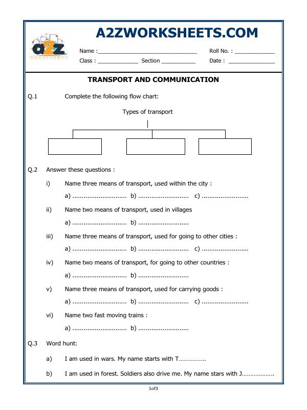 A2Zworksheets:Worksheet of Transportation And Communication ...