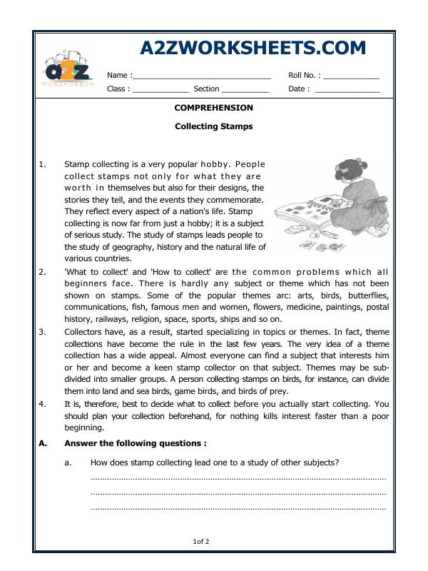 A2Zworksheets:Worksheet of Comprehension Passage-04-Reading-English