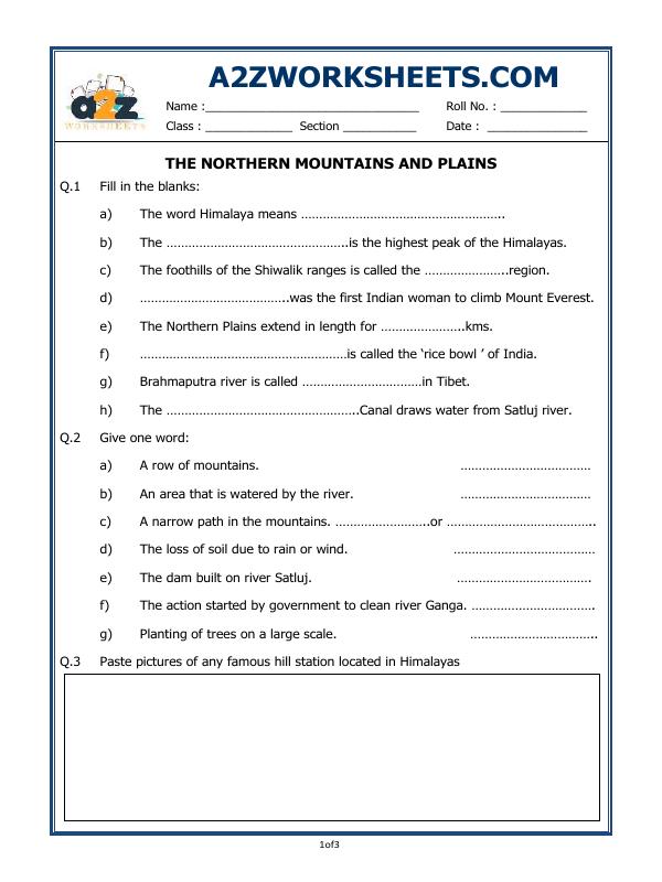A2Zworksheets:Worksheet of The Northern Mountains And Plains ...