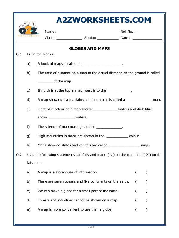 A2Zworksheets:Worksheet of Globes And Maps-Maps and Directions-General ...