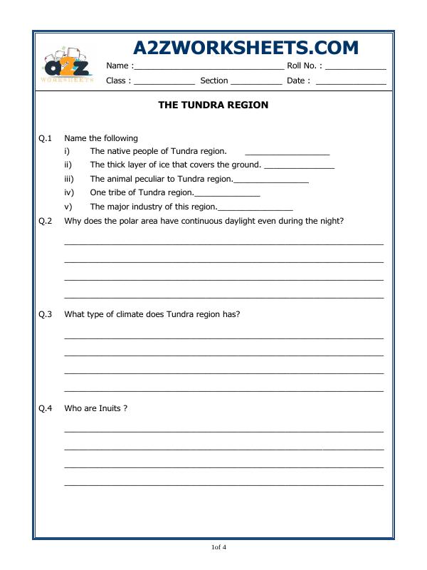 A2Zworksheets:Worksheet of The Tundra Region-Geographical Features ...