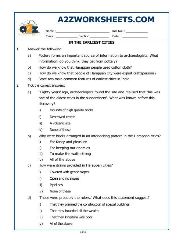 A2Zworksheets:Worksheet of In The Earliest Cities-Our History and ...