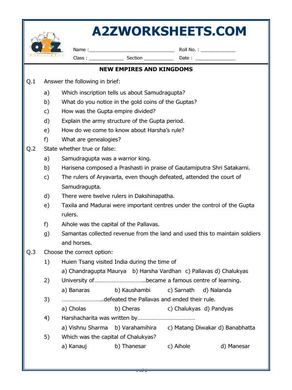 A2Zworksheets:Worksheet of New Empires And Kingdoms-Our History and ...