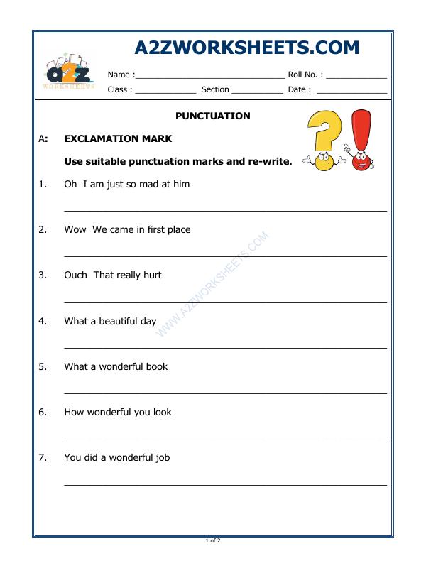A2Zworksheets:Worksheet of Punctuation-02 (Exercise)-Grammar-English