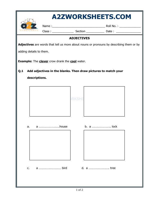 A2Zworksheets:Worksheet of Adjectives-Grammar-English