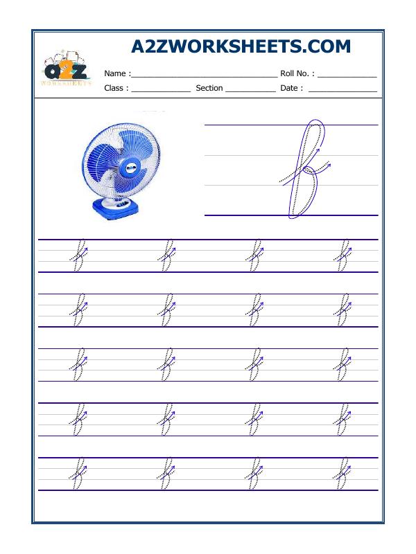 A2Zworksheets:Worksheet of English Cursive Writing - Alphabet F-Writing ...