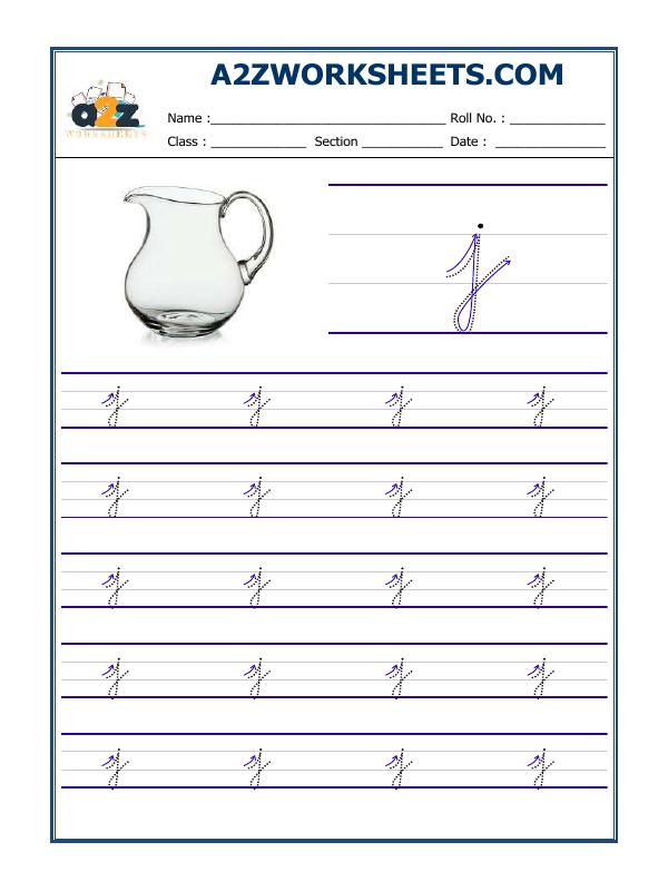 A2Zworksheets:Worksheet of English Cursive Writing - Alphabet J-Writing ...