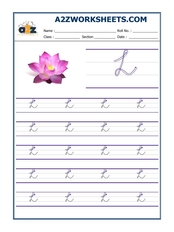 A2Zworksheets:Worksheet of English Cursive Writing - Alphabet L ...