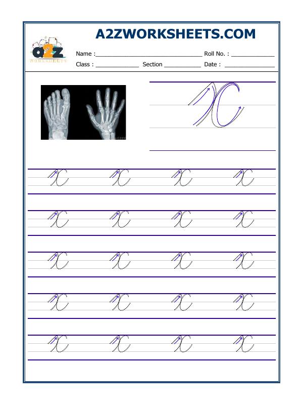 A2Zworksheets:Worksheet of English Cursive Writing - Alphabet X ...