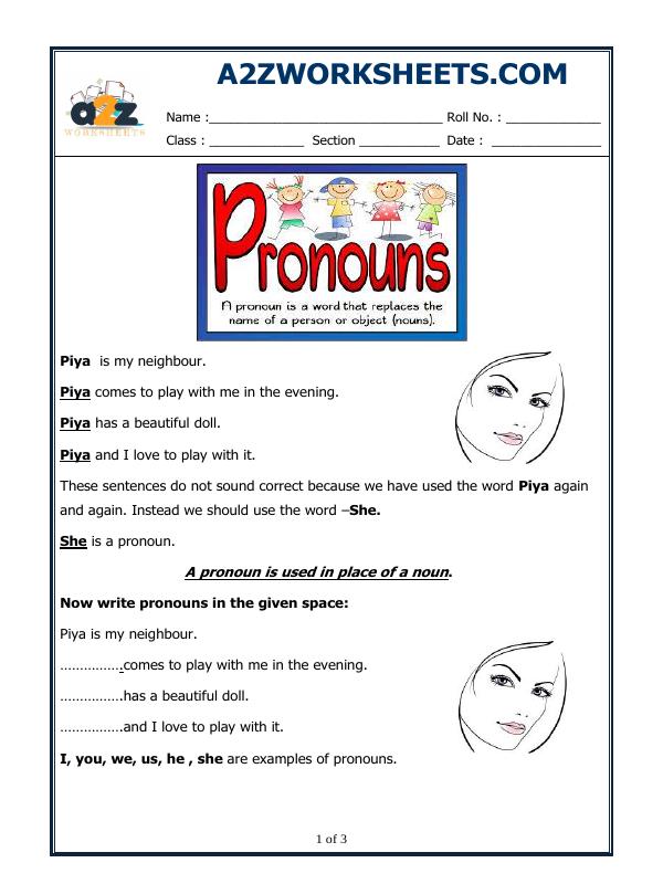 A2Zworksheets:Worksheet of Pronouns-Grammar-English