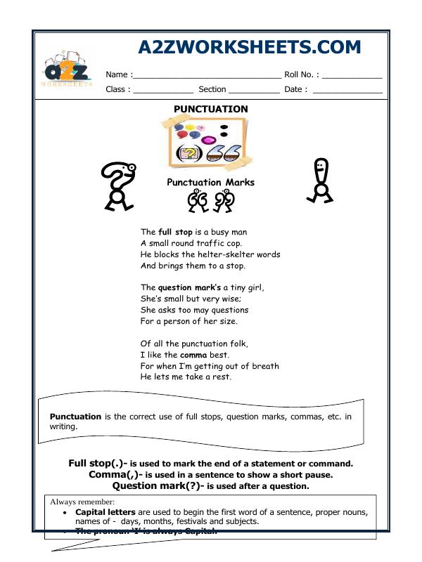 A2Zworksheets:Worksheet of Punctuation-Grammar-English