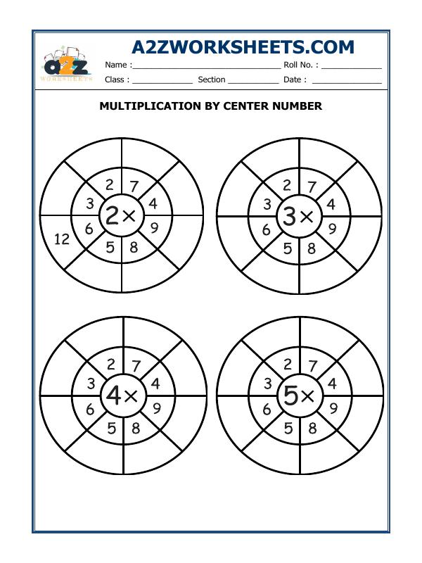 A2Zworksheets:Worksheet of Multiplication By Center Number ...