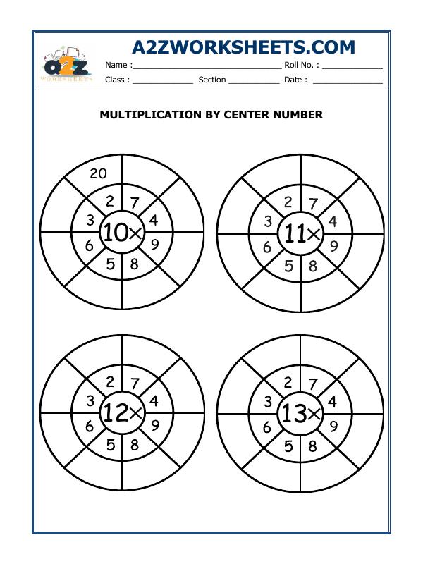 A2Zworksheets:Worksheet of Multiplication By Center Number ...