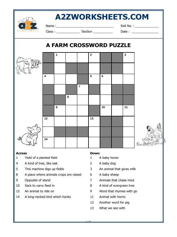 A2Zworksheets:Worksheet of Evs-Farm Animals - Crossword-Animals-Science